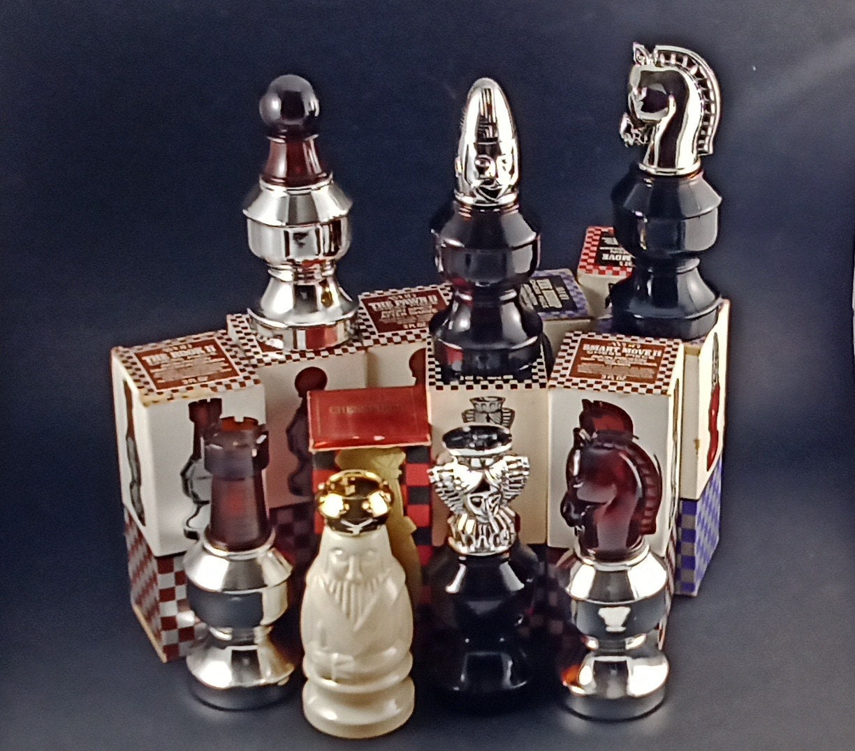 Vintage Avon Chess Pieces in Original Boxes; Hair Lotion, Conditioner ...