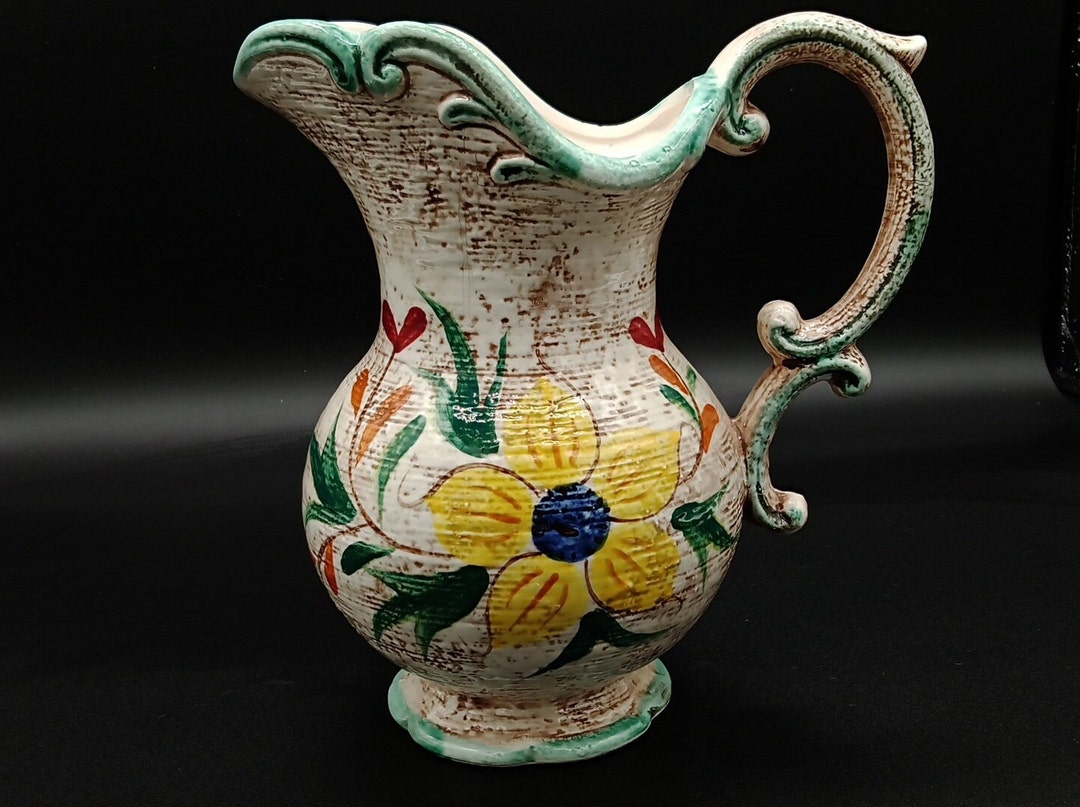 Vintage Napcoware Water Pitcher Hand Painted Jug Yellow Floral Pattern ...
