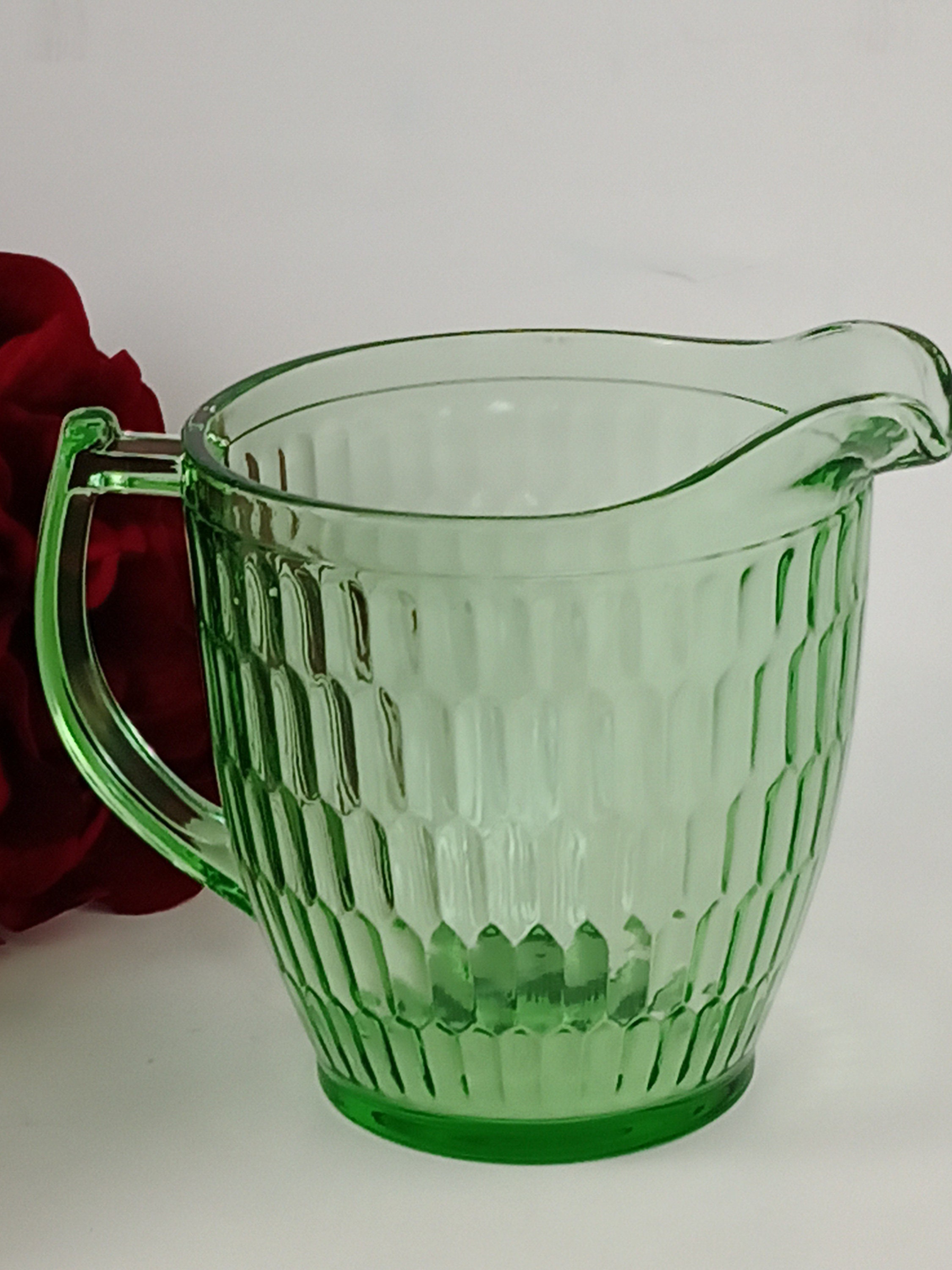 Green Teleflora Green Glass Anniversary Pitcher Pressed - Etsy