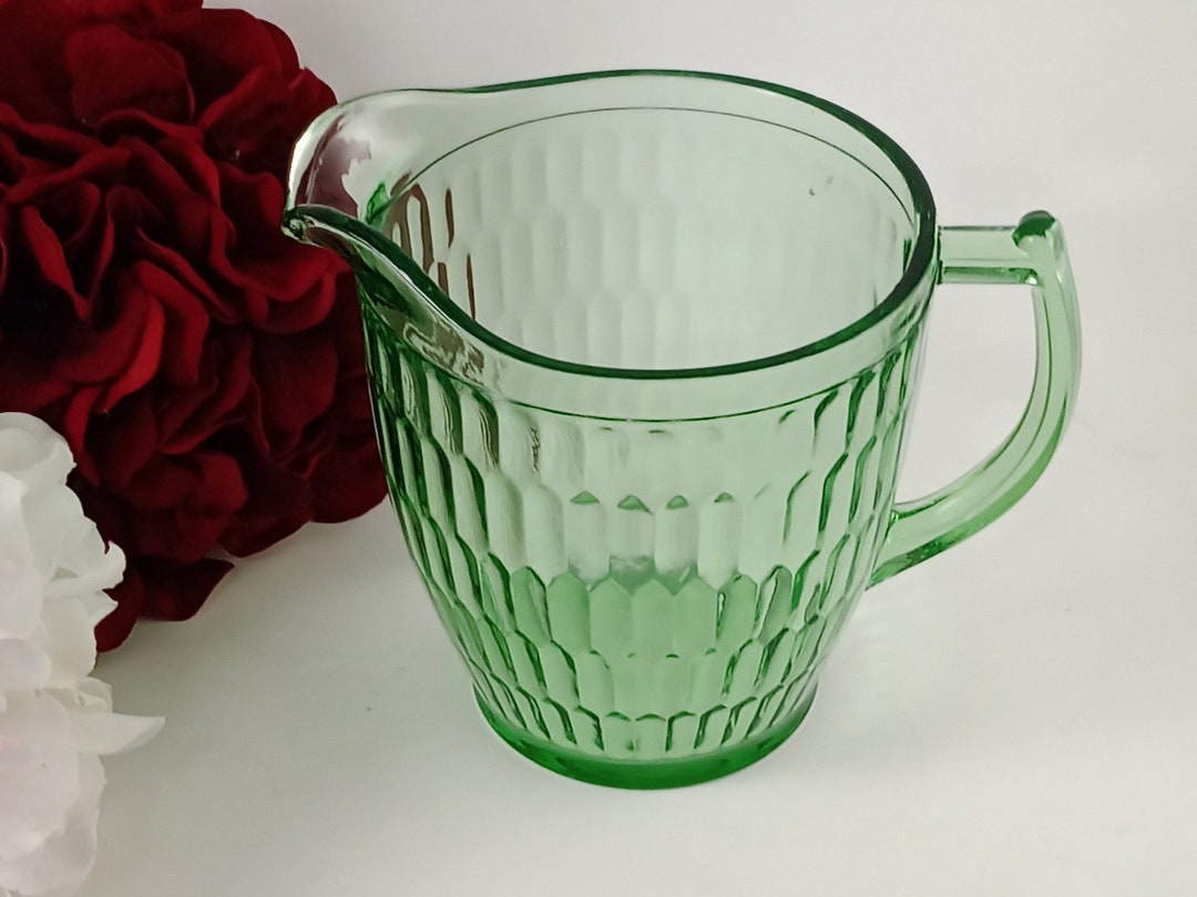 Green Teleflora Green Glass Anniversary Pitcher; Pressed Glass ...