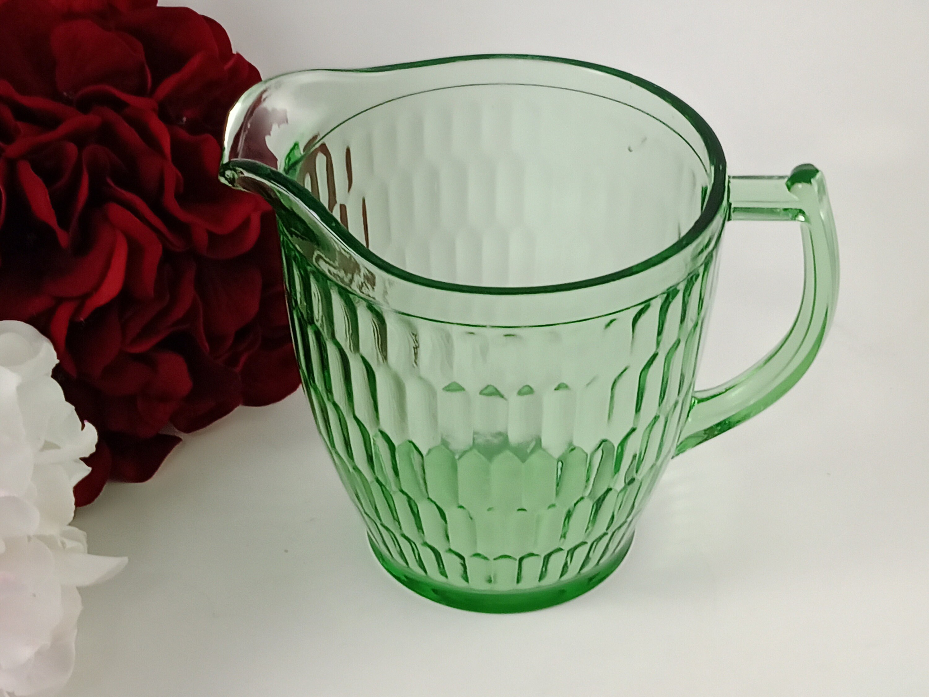 Green Teleflora Green Glass Anniversary Pitcher Pressed - Etsy