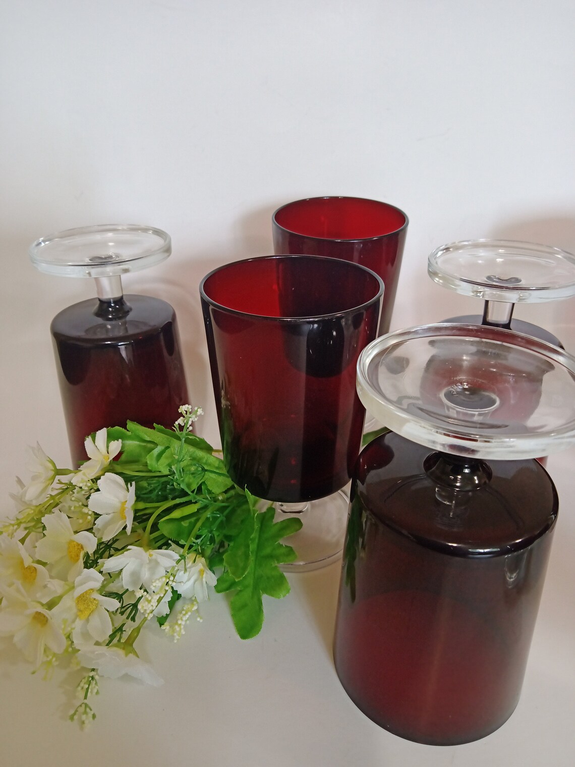 Vintage Ruby Red Luminarc France Glasses Two Sizes - Etsy