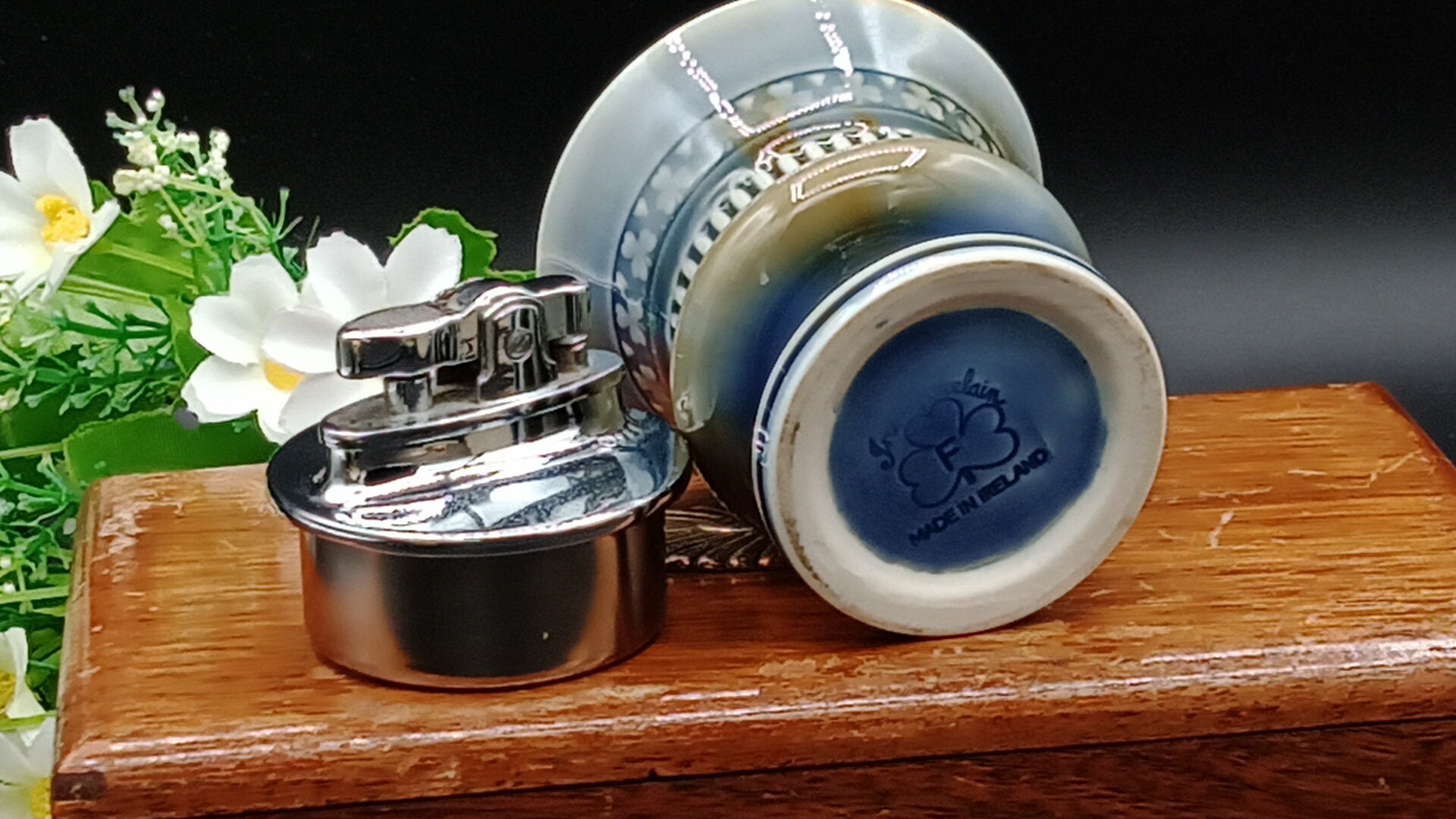 Vintage Wade Irish Porcelain Table Lighter Green and Blue Glaze With ...