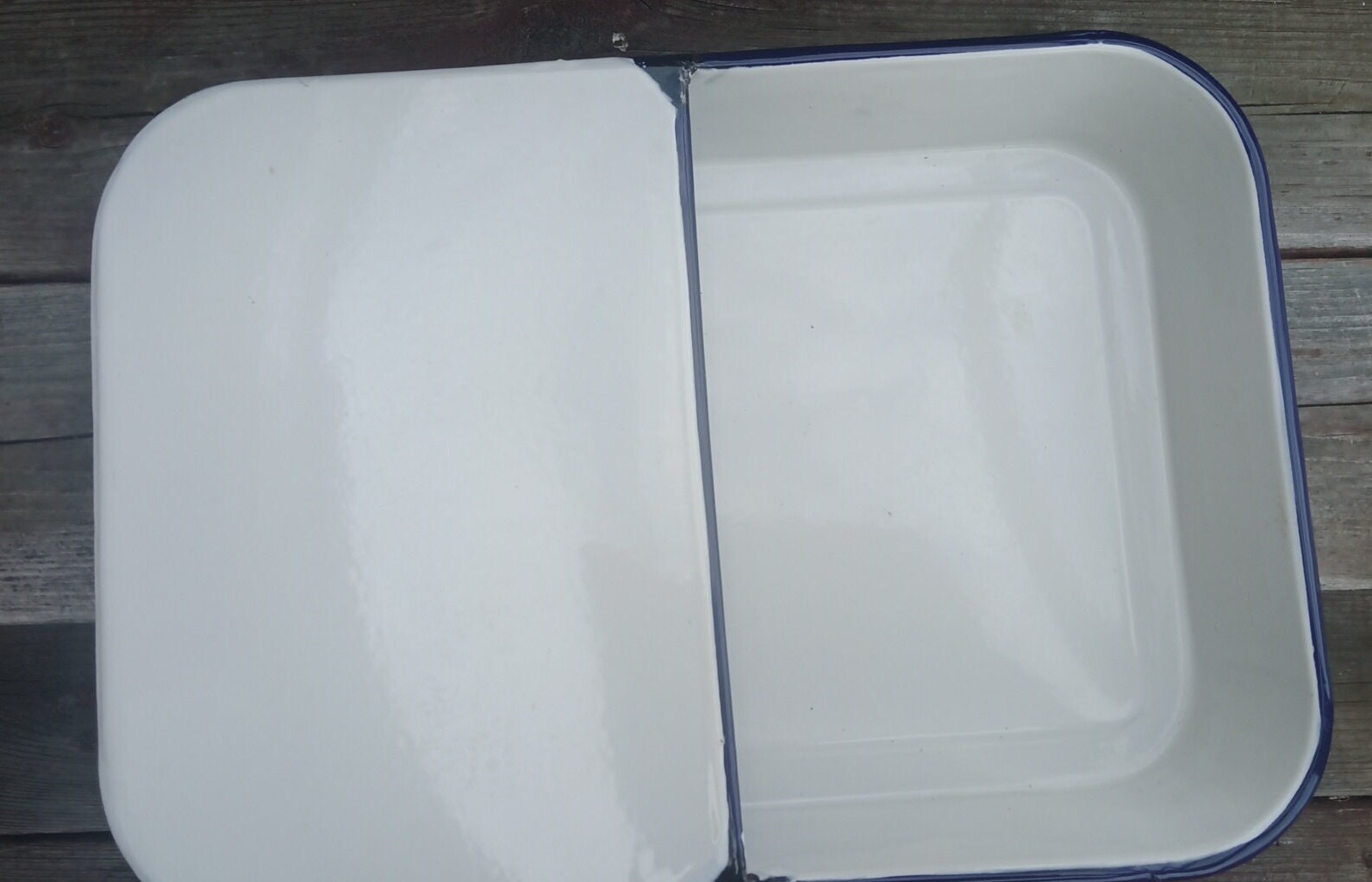 Vintage Large White Enamel Bedpan With Blue Trim Rectangular Hospital ...