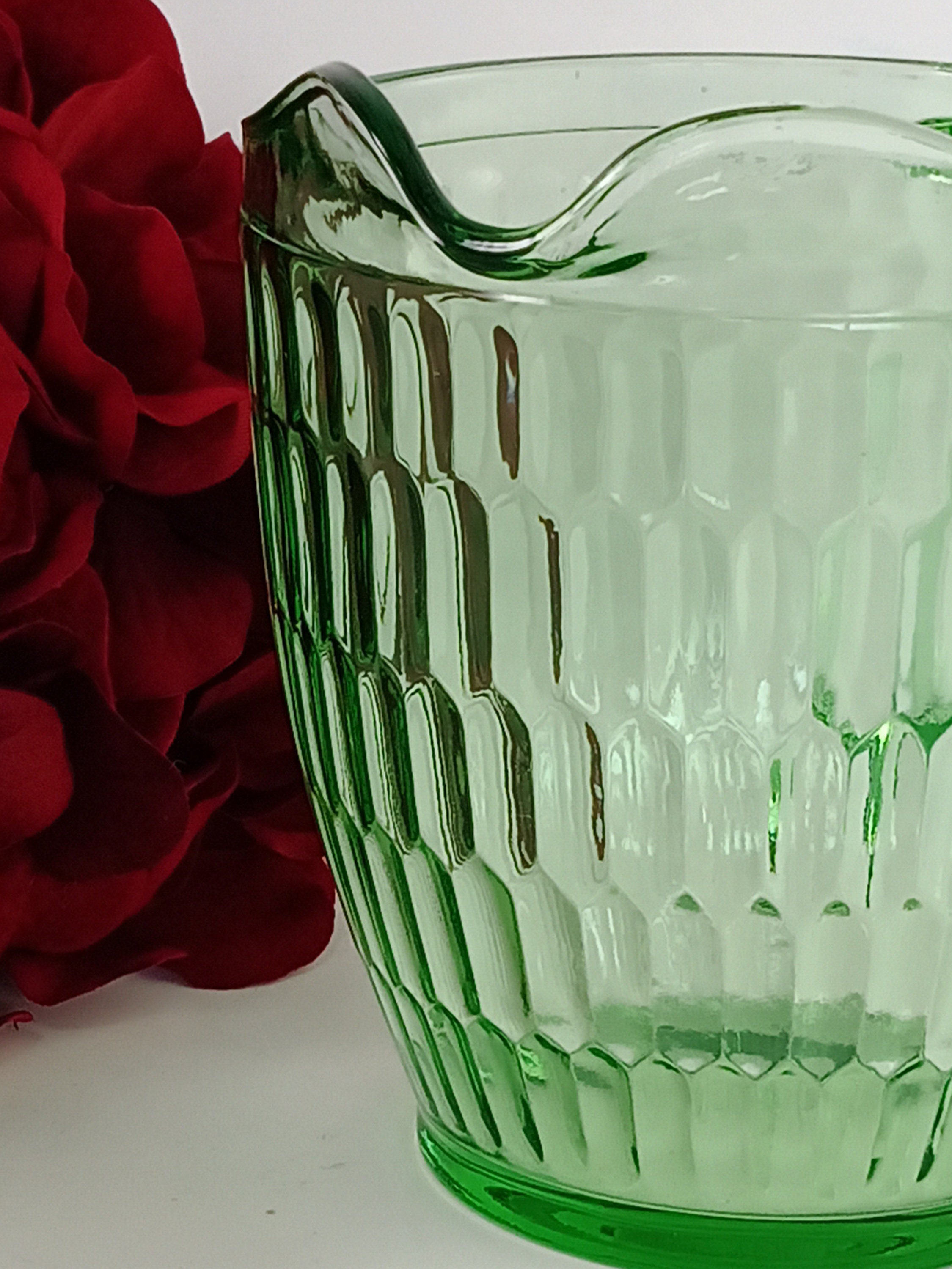 Green Teleflora Green Glass Anniversary Pitcher Pressed - Etsy