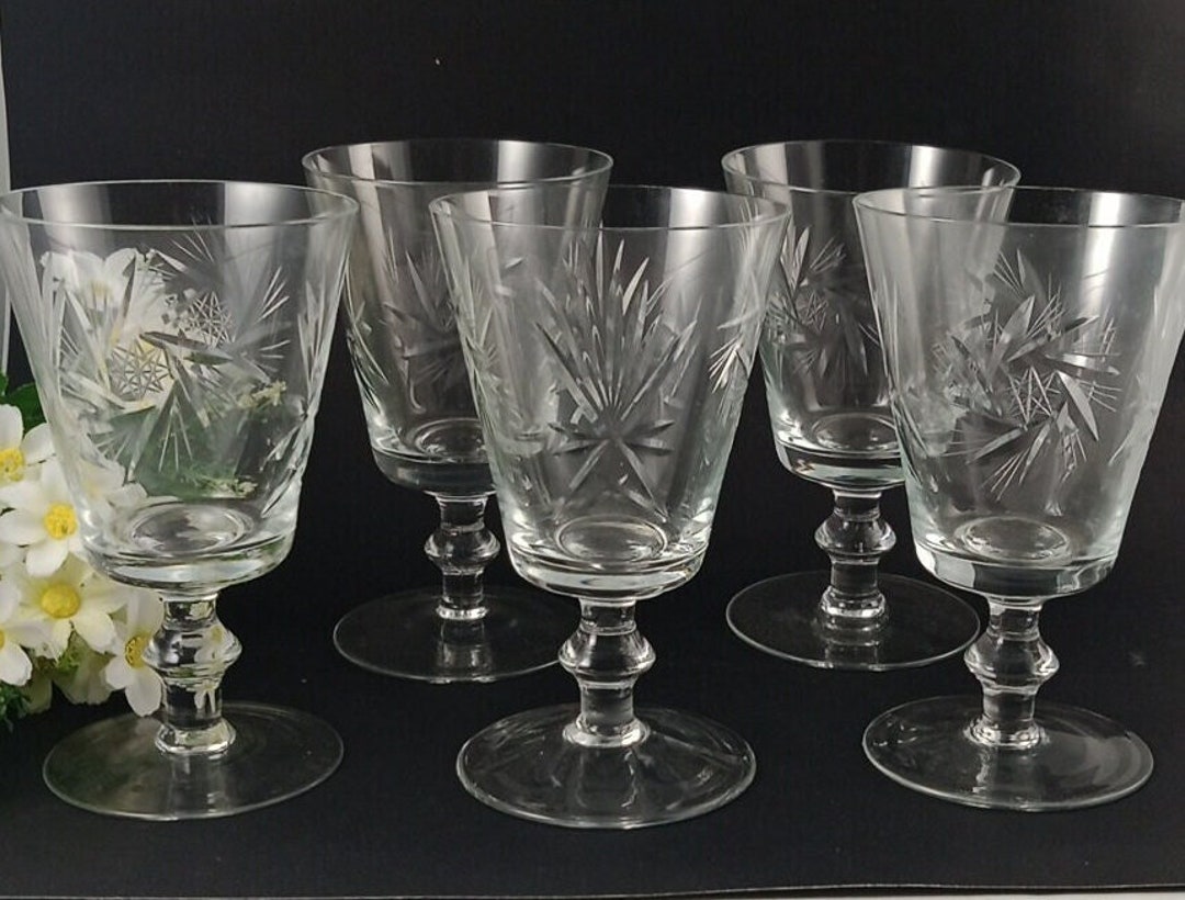 Set of 5 Star of David Pinwheel Crystal Wine Glasses Vintage Crystal ...