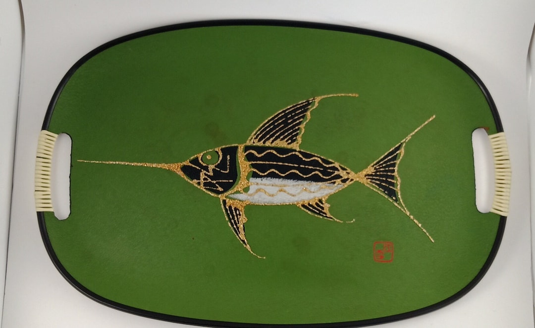 MCM Tilso Hand-painted Swordfish, Sailfish or Marlin Tray in Avocado ...