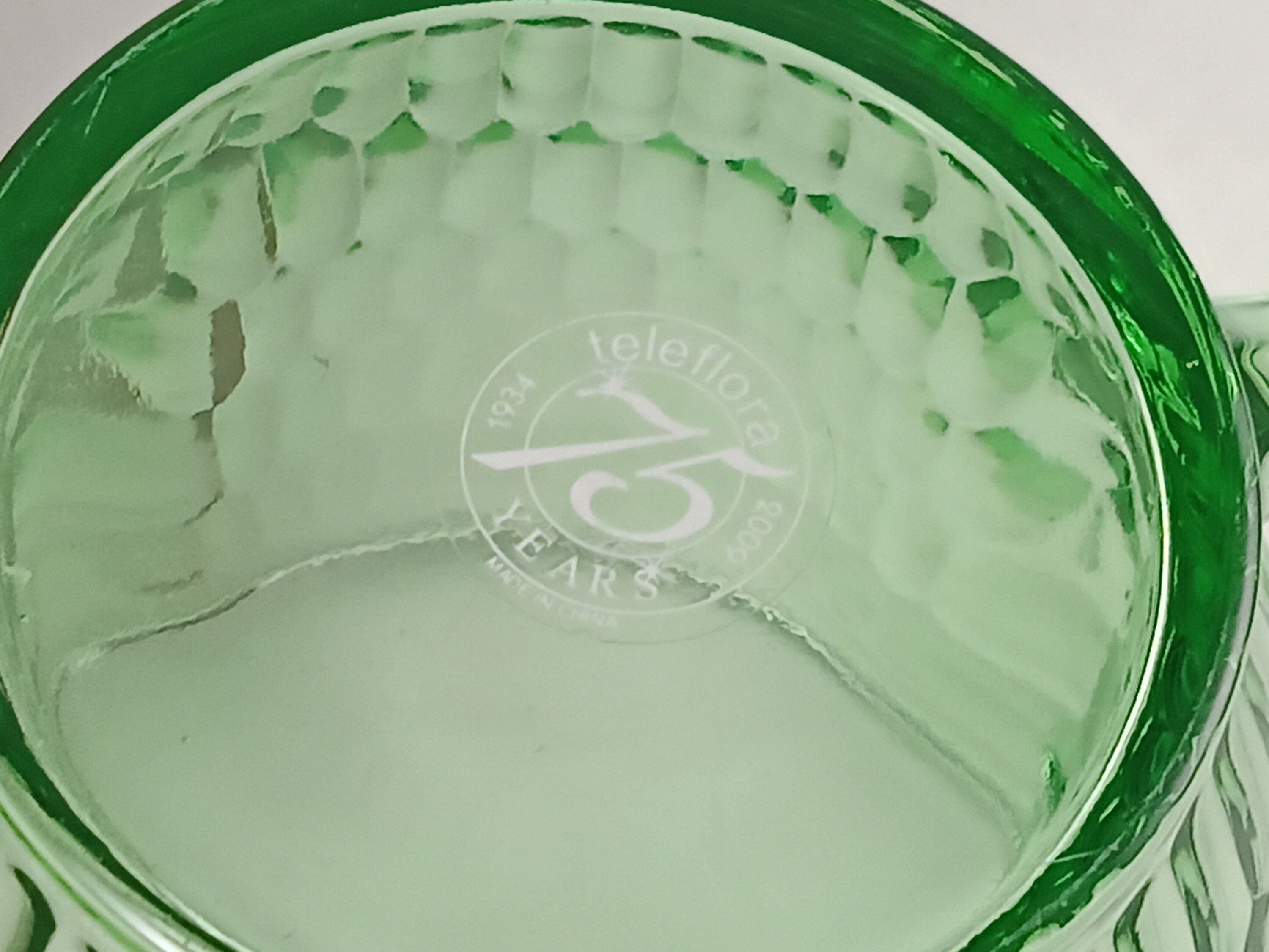 Green Teleflora Green Glass Anniversary Pitcher Pressed - Etsy