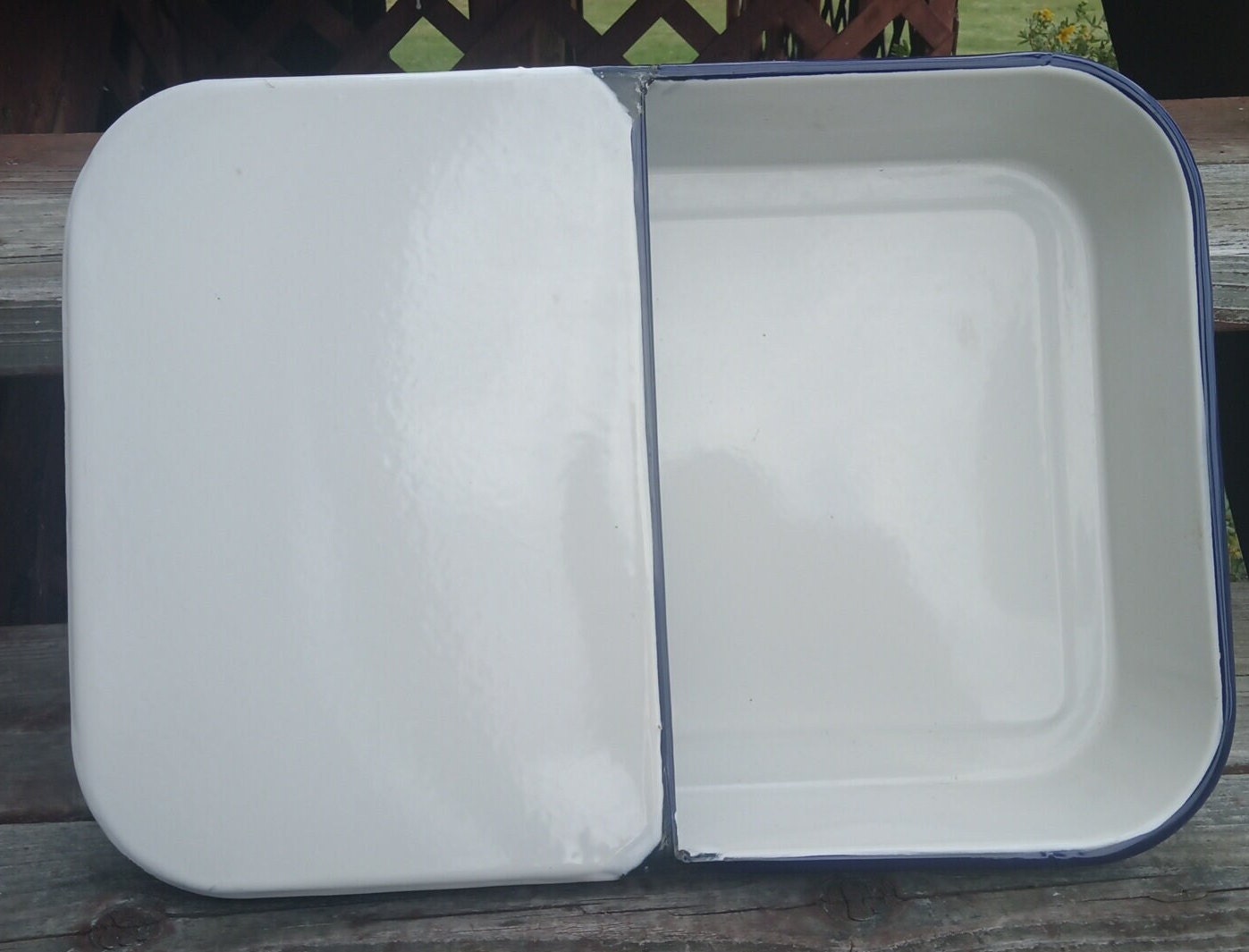 Vintage Large White Enamel Bedpan With Blue Trim Rectangular Hospital ...