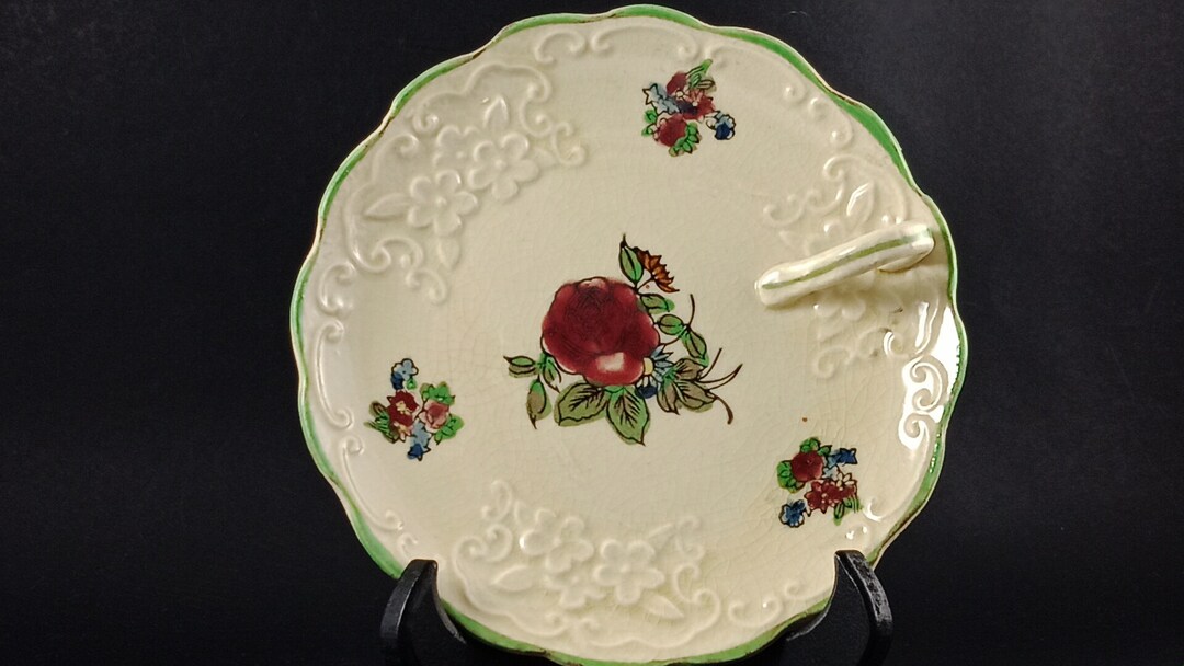 Antique Single Handled Plate/nappy Dish; Hand Painted and Embossed ...