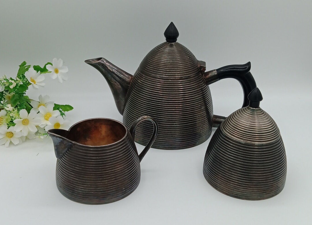 Vintage Torre & Tagus Silver Plate Beehive Teapot Set; Teapot, Creamer ...