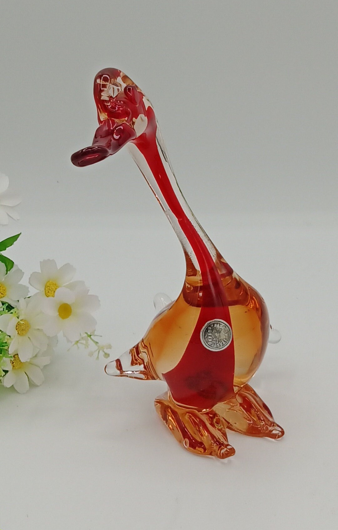 Vintage Murano Glass Bird Clear, Red and Orange Duck/goose Generic ...