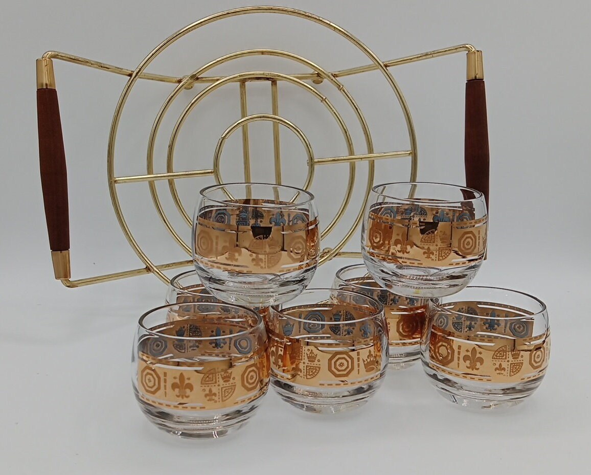 Vintage Vito Bari Gold Fleur De Lis & Crown Low Ball Rolly Polly ...