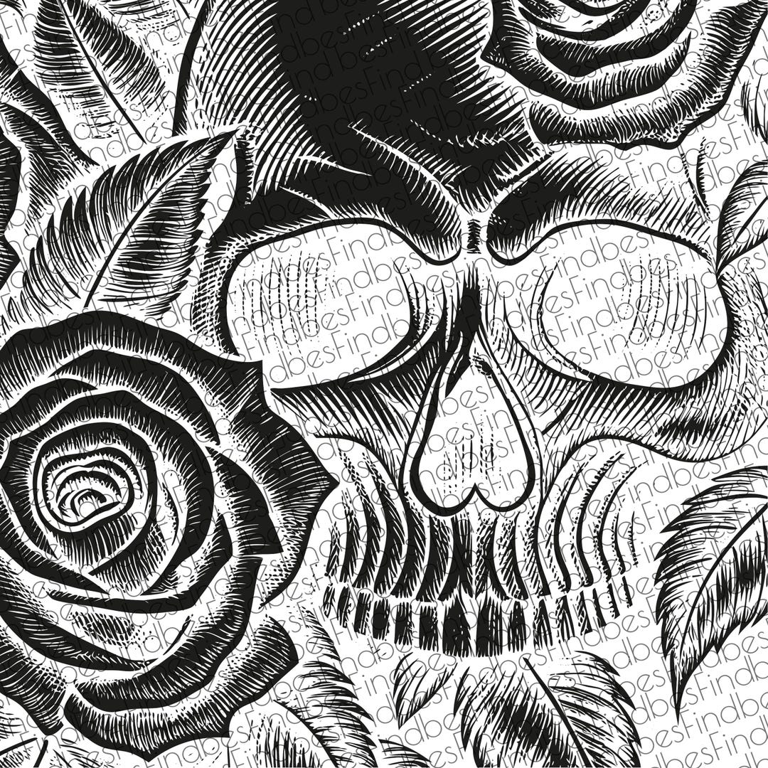 Skeleton and Rose Pattern (SVG, JPG , PNG , Json) Skull and Rose ...