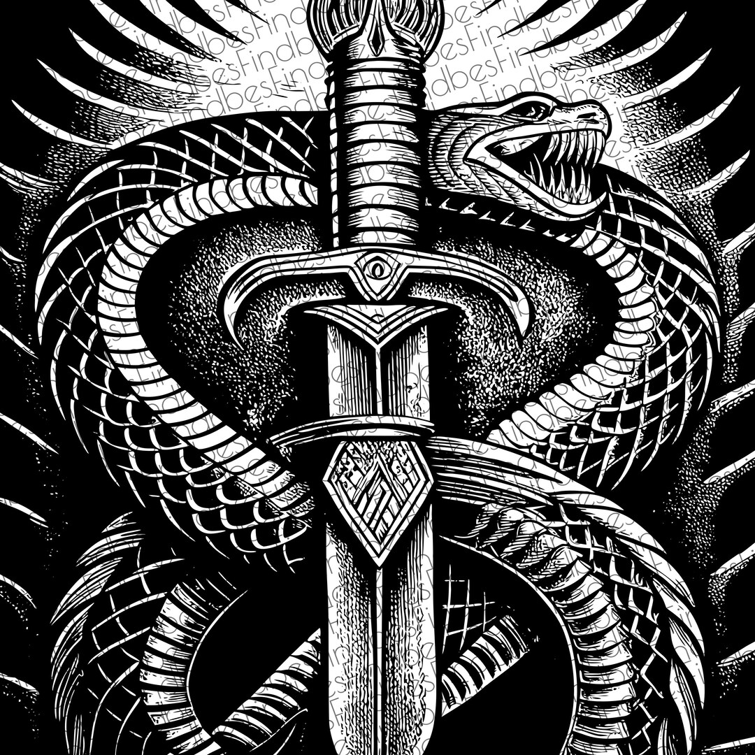 Sword and Snake Printable Digital Draw (SVG, JPG , PNG , Json) Sword ...