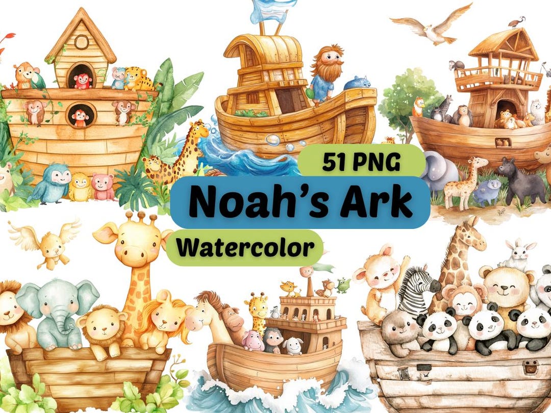 Noah's Ark Watercolor Clipart Noah Ark PNG Animal Clipart Clipart for ...