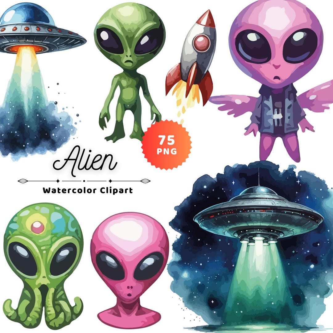 Alien Watercolor Clipart Space PNG Clipart for Space Spacecrafts Clip ...
