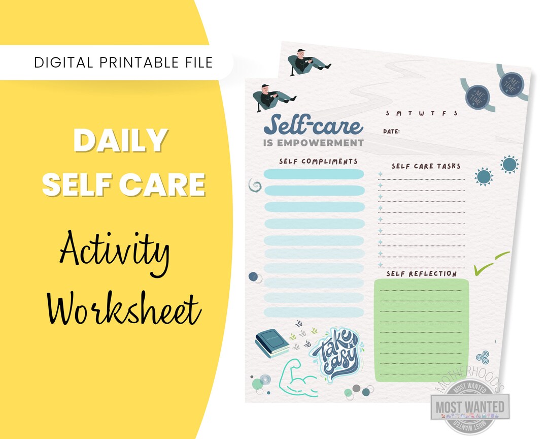 Self Care Adult Worksheet Daily Activity Promote Self Love Digital ...