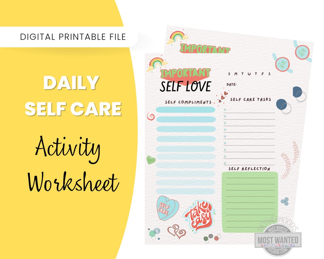 Self Care Adult Worksheets Daily Activity Promote Self Love Digital ...