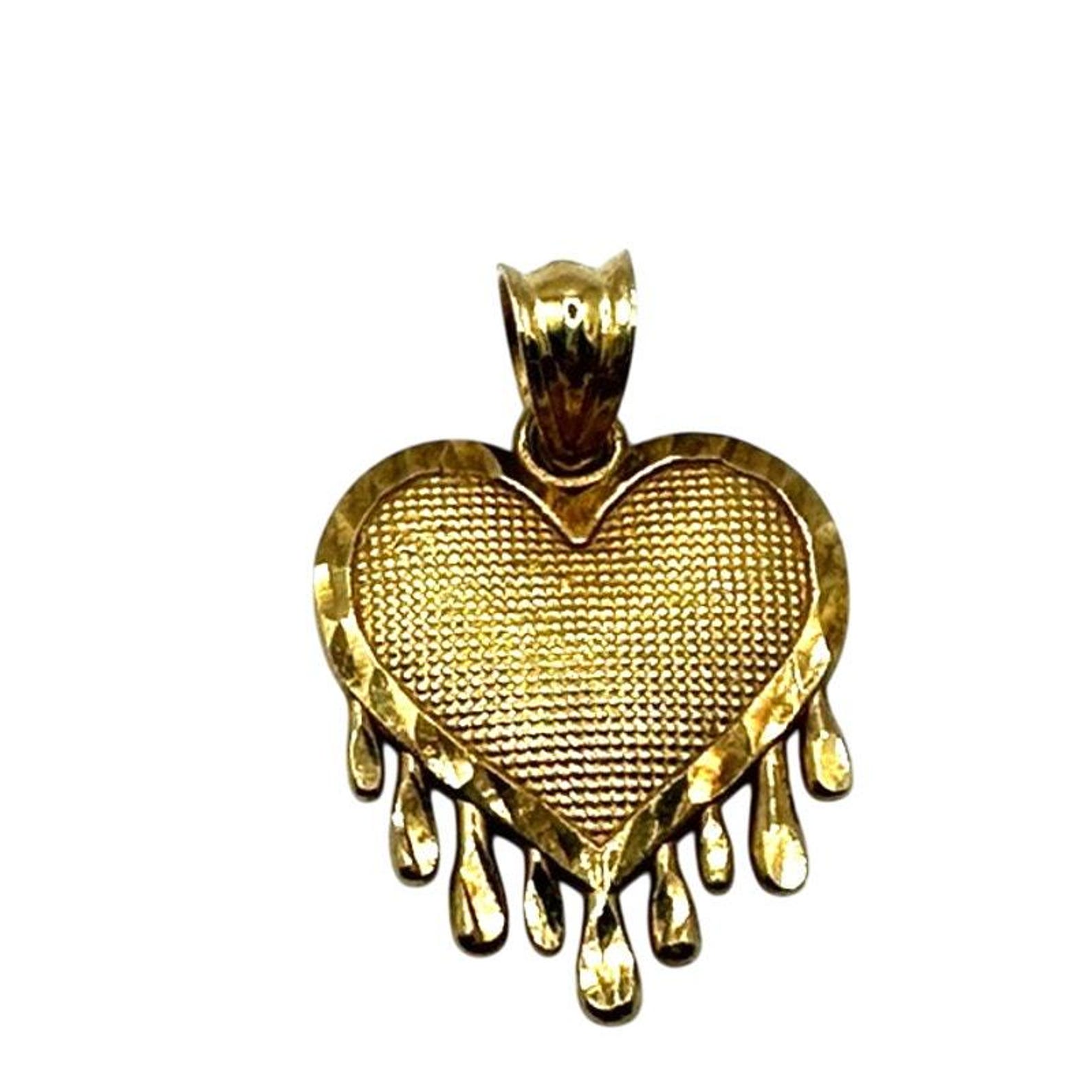 10k Dripping Heart Charm / Pendant .75" - Etsy