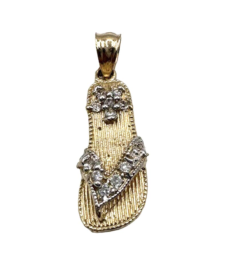 Vintage Estate 14k Yellow Gold Sandal MISC Charm / Pendant With Cubic ...