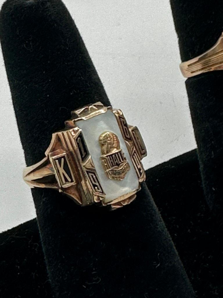 Class Ring - 10k Yellow Gold MOP Black Enamel Halls HS - 1964 Size 9.5 ...