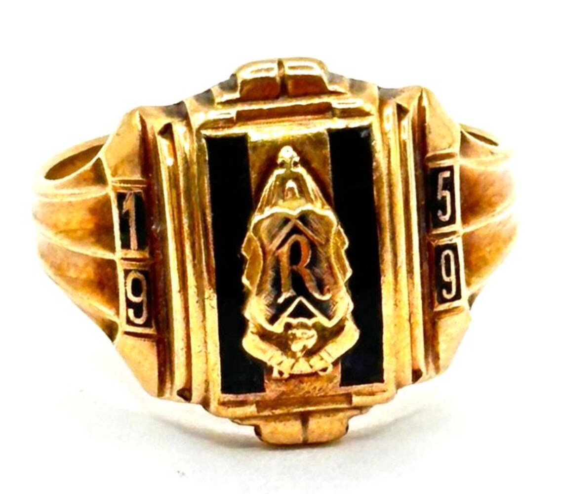 Vintage Class Ring - Retro 10k Yellow Gold Black Enamel High School ...