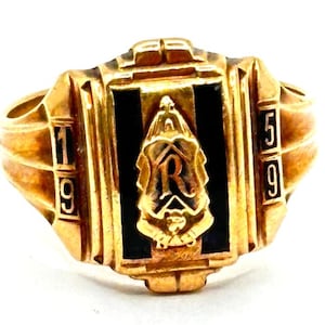 Vintage Class Ring - Retro 10k Yellow Gold Black Enamel High School ...