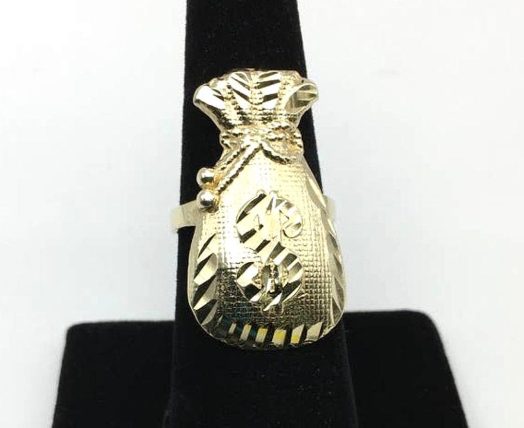 10K Yellow Gold Men's Ring With Money Bag Design Size 8 - Etsy