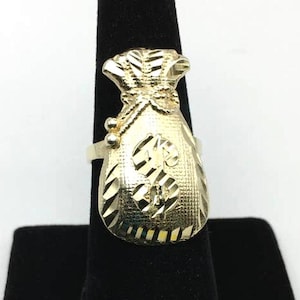 10K Yellow Gold Men's Ring With Money Bag Design Size 8 - Etsy