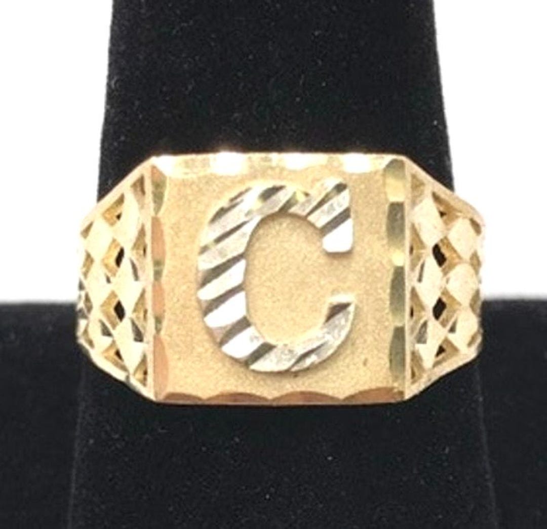 10K Yellow Gold Mens Ring With "c" Initial Design Size 12 - Etsy