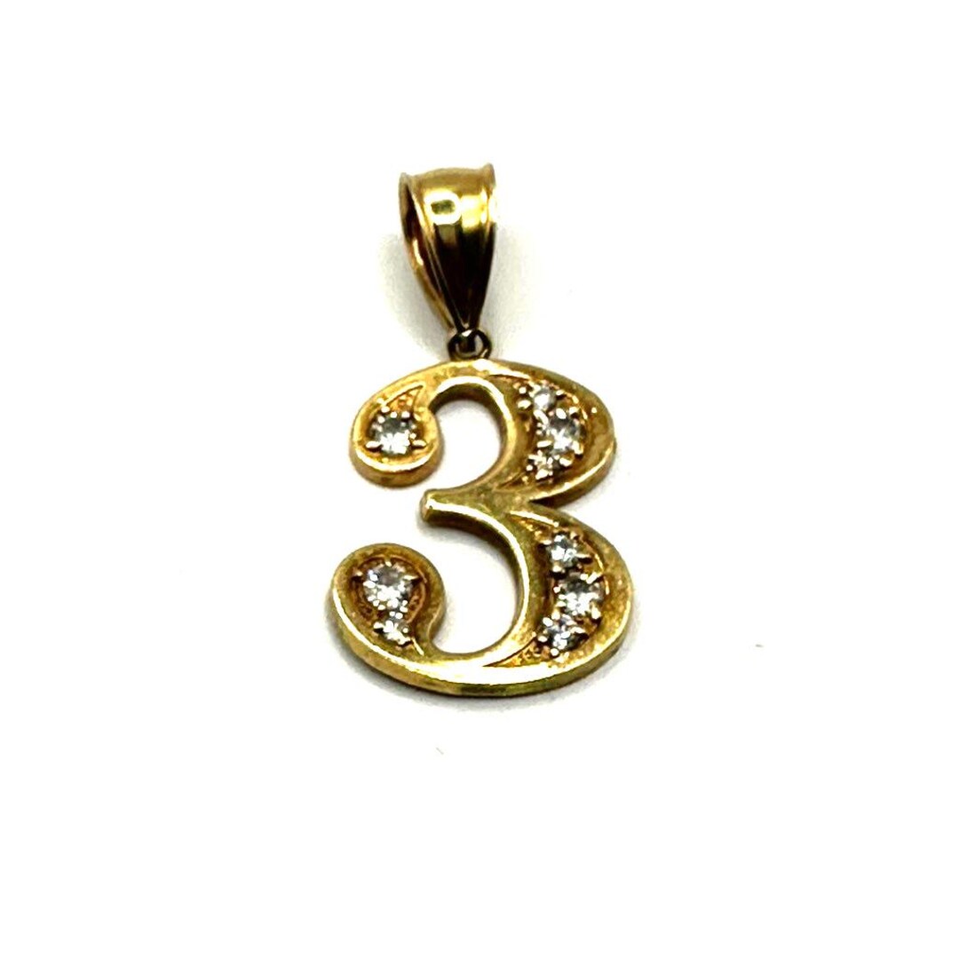 10K Yellow Gold Large Number 3 Pendant Unisex With Zirconias 1.5 - Etsy