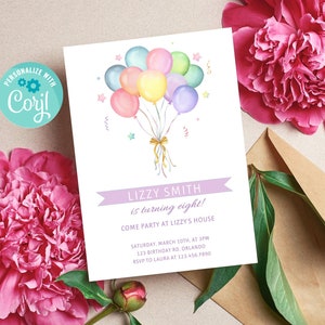 Balloon Party Invitation, Colorful Invitation, Birthday Invitations ...