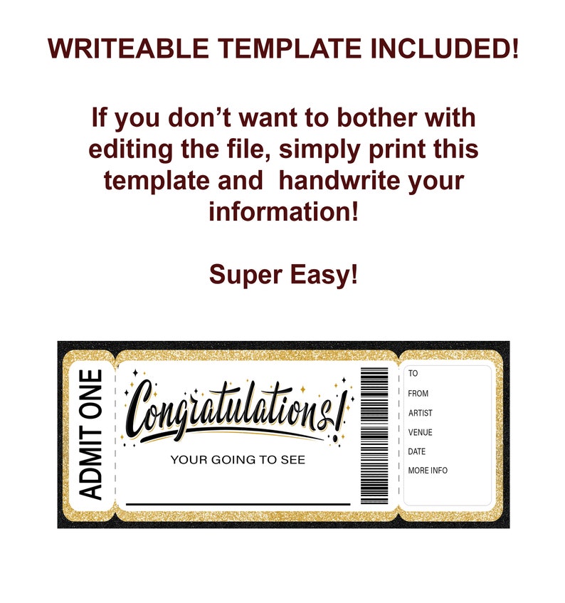 Congratulations Concert Ticket, Birthday Concert Ticket, Printable ...