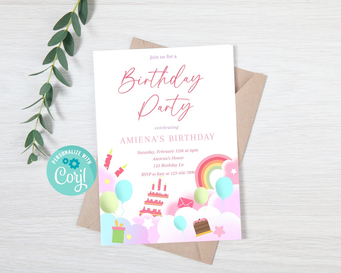 Birthday Party Invitation, Colorful Invitation, Birthday Invitations ...
