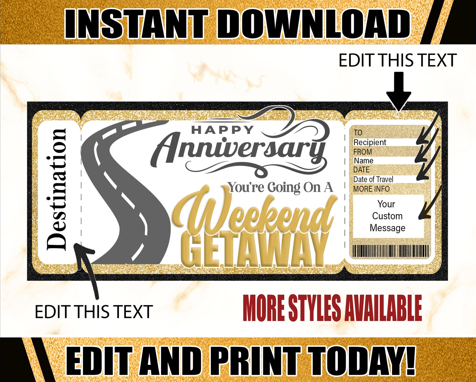 Printable Editable Downloadable Vacation Ticket Weekend - Etsy