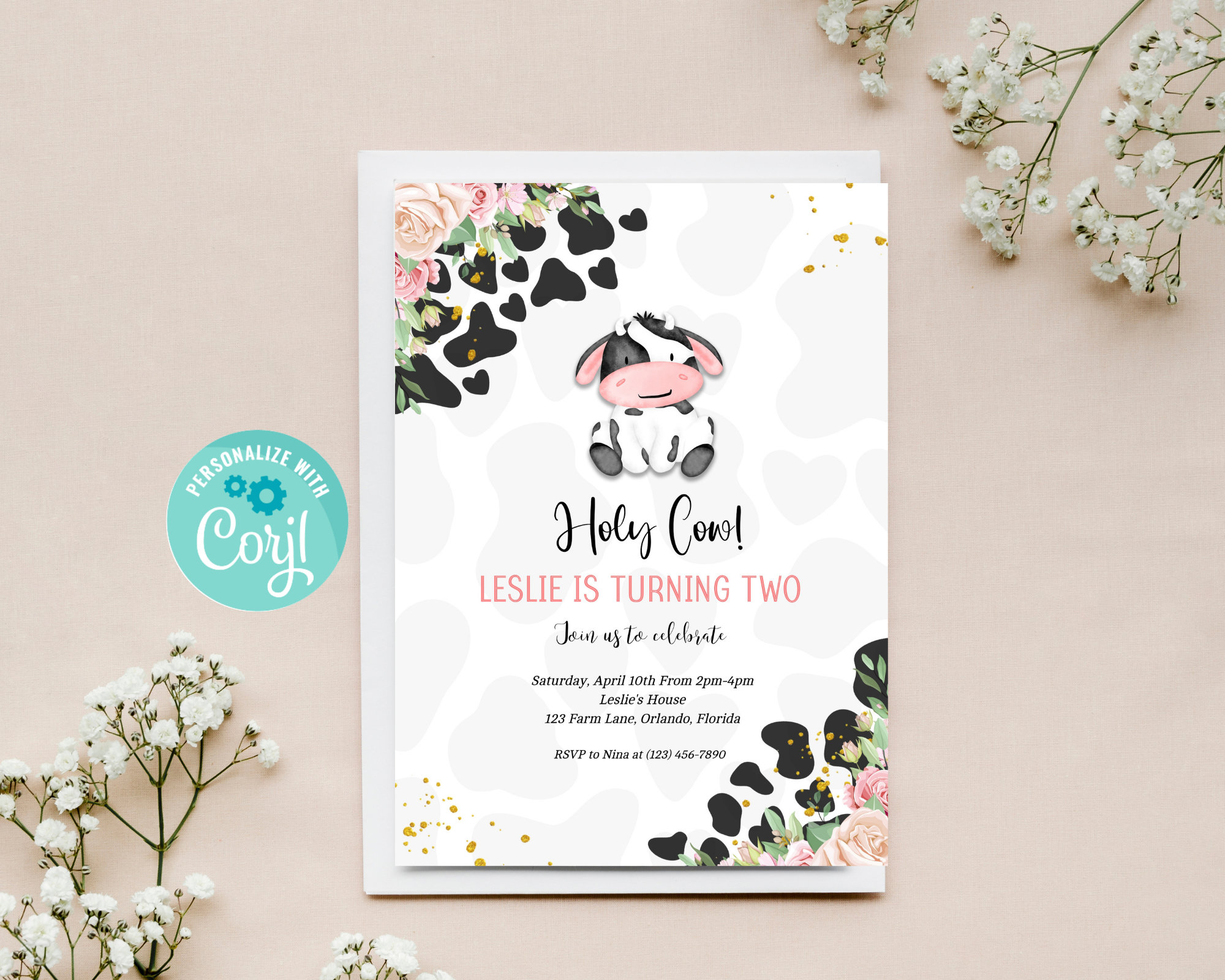 Editable Cow Birthday Party Invitation Holy Cow Birthday - Etsy Australia