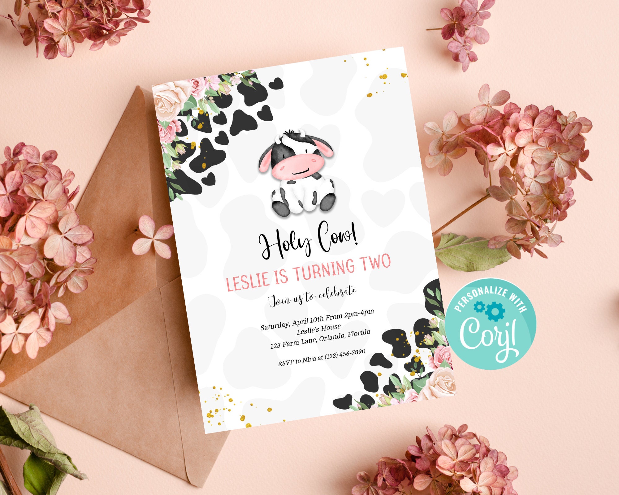 Editable Cow Birthday Party Invitation Holy Cow Birthday - Etsy Australia
