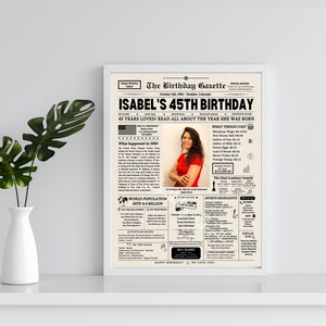 45th Birthday Newspaper Poster Sign, 45th Birthday Gift for Men or ...