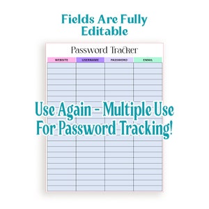 Editable Password Tracker, Password Form, Printable Form, Track ...