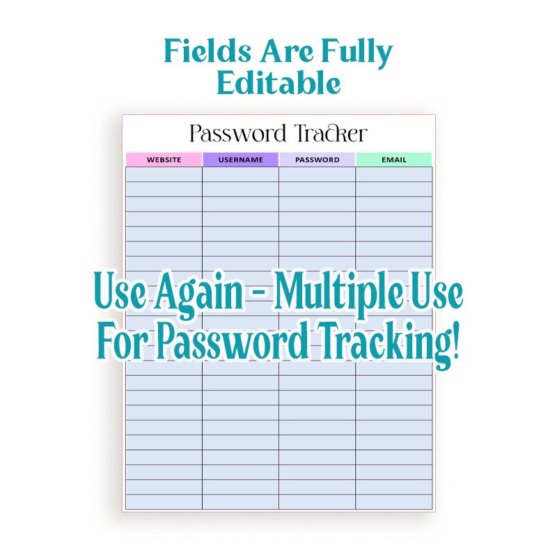 Editable Password Tracker Password Form Printable Form - Etsy