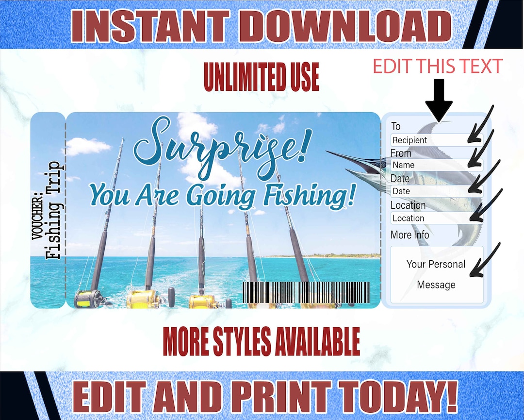 Surprise Fishing Trip Ticket, Fisherman Gifts, Dad Gifts, Father's Day ...