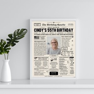 55th Birthday Newspaper Poster Sign, 55th Birthday Gift for Men or ...