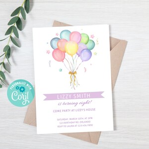 Balloon Party Invitation, Colorful Invitation, Birthday Invitations ...