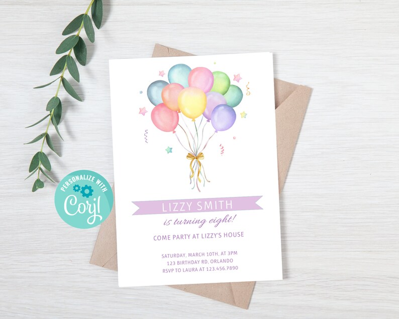 Balloon Party Invitation Colorful Invitation Birthday - Etsy