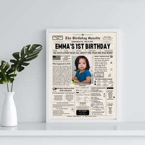 1st Birthday Newspaper Poster Sign, 1st Birthday Gift for Son or ...