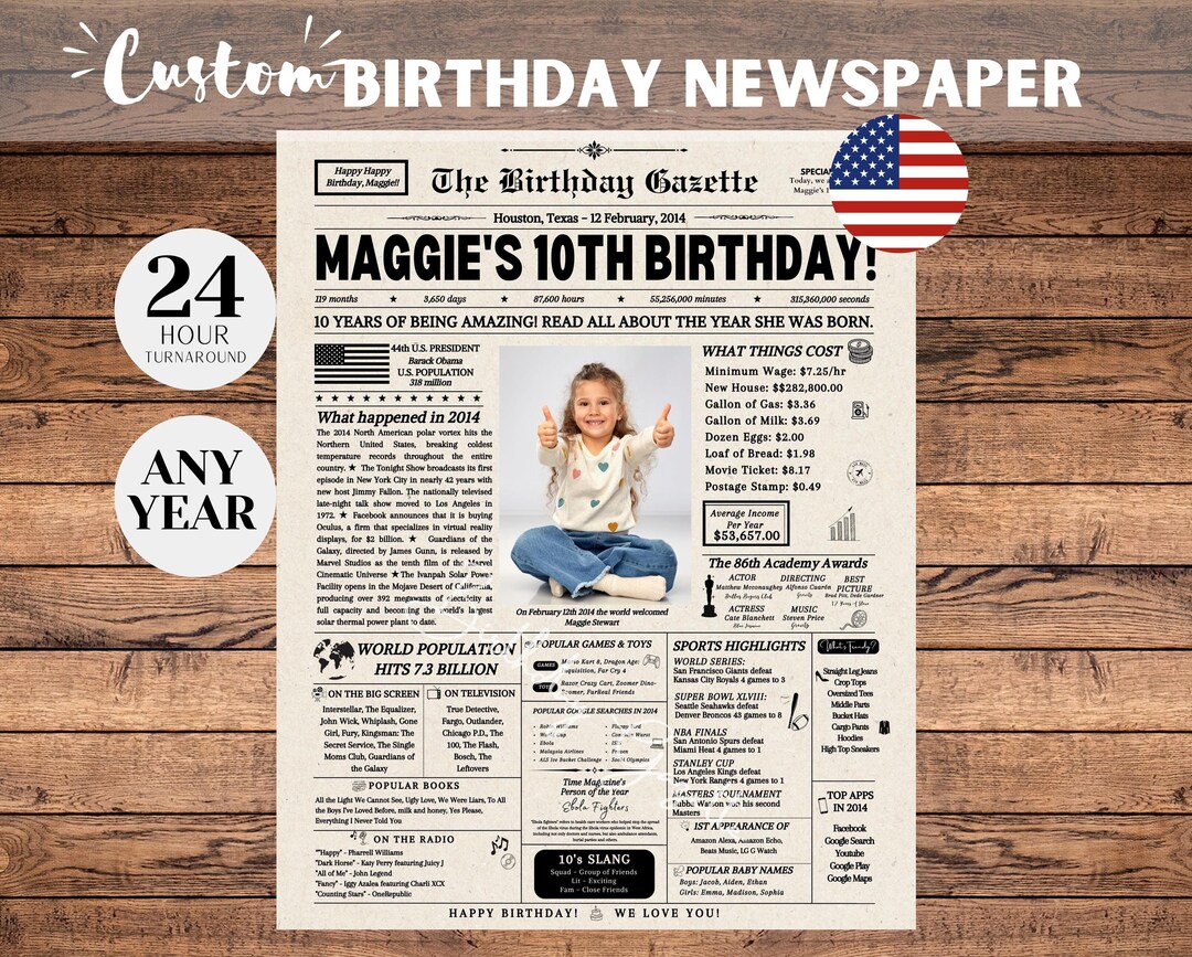 10th Birthday Newspaper USA, 10th Birthday Gift Idea for Boys and Girls ...