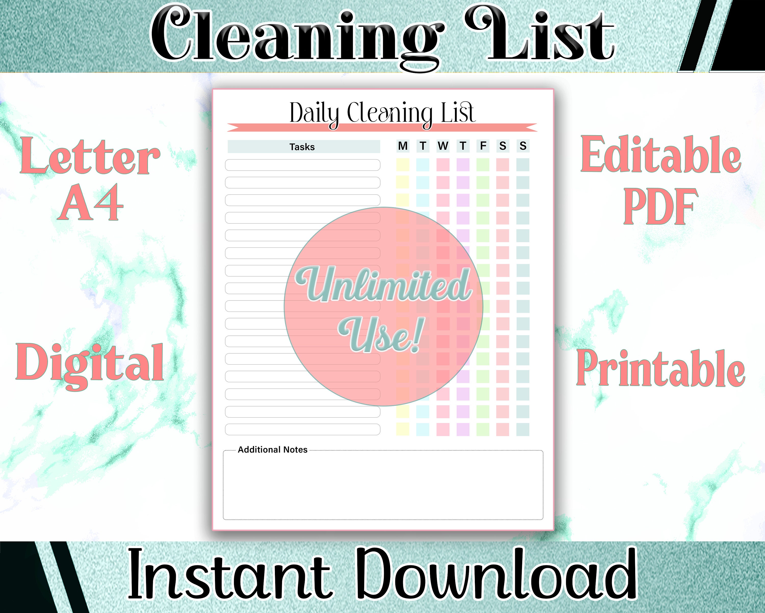 Editable Daily Cleaning List ~ Printable ~ Cleaning Checklist ~ Daily ...