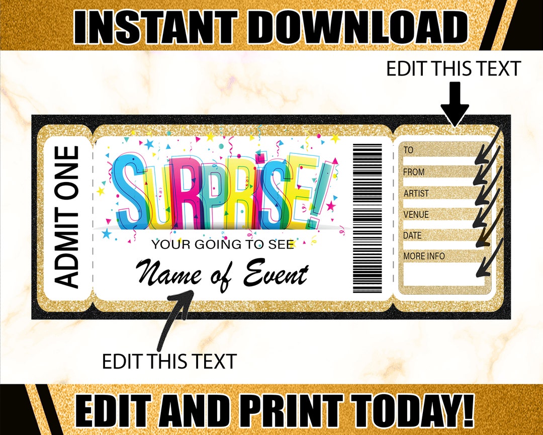 Surprise Concert Ticket, Concert Ticket Gift, Ticket for Birthday Gift ...