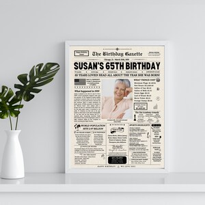 65th Birthday Newspaper Poster Sign, 65th Birthday Gift for Men or ...